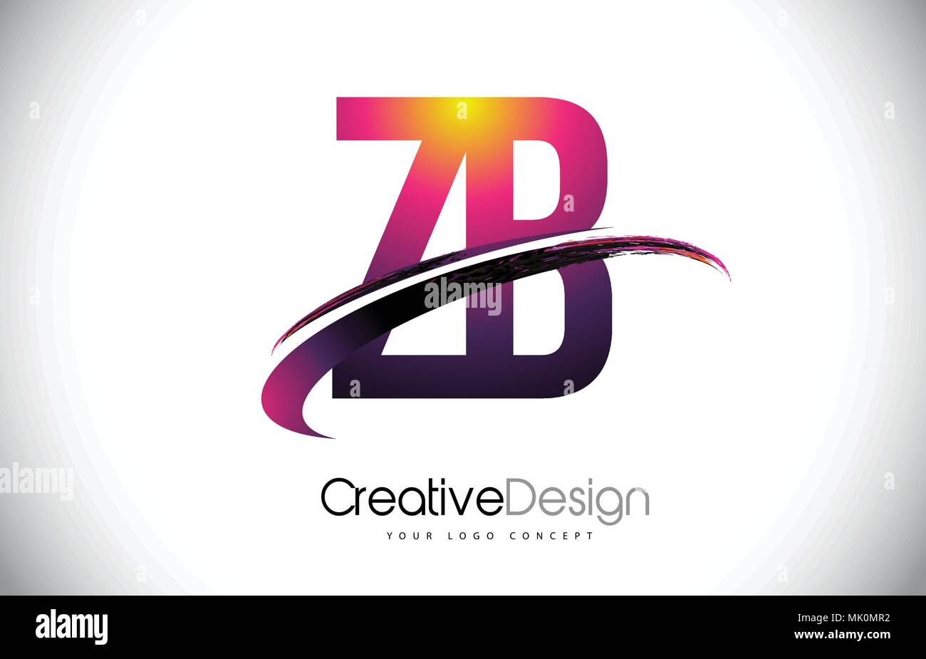 ZB Z B Purple Letter Logo with Swoosh Design. Creative Magenta Modern ...