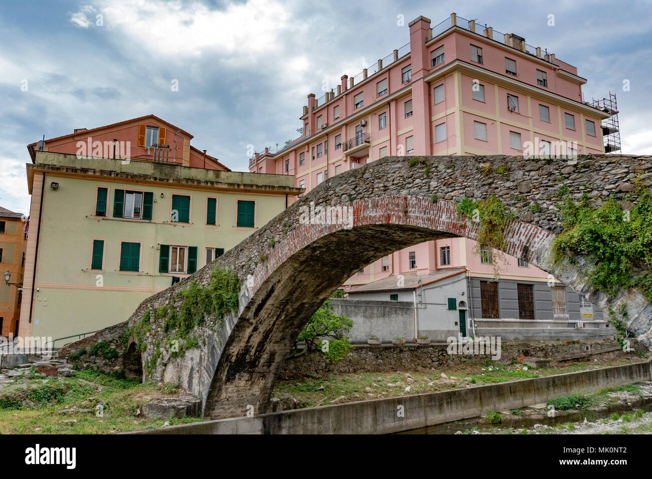old roman bridge in Genova Nervi historical village district typical ...