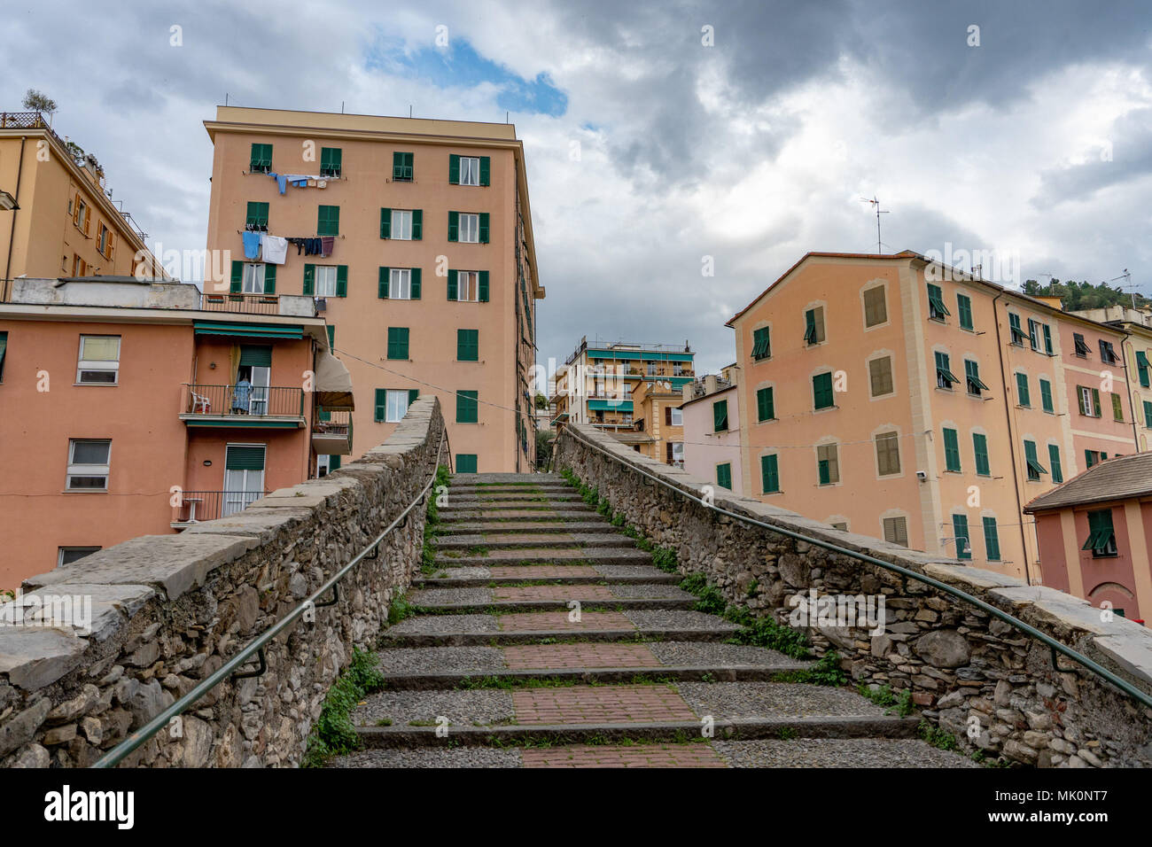 old roman bridge in Genova Nervi historical village district typical ...