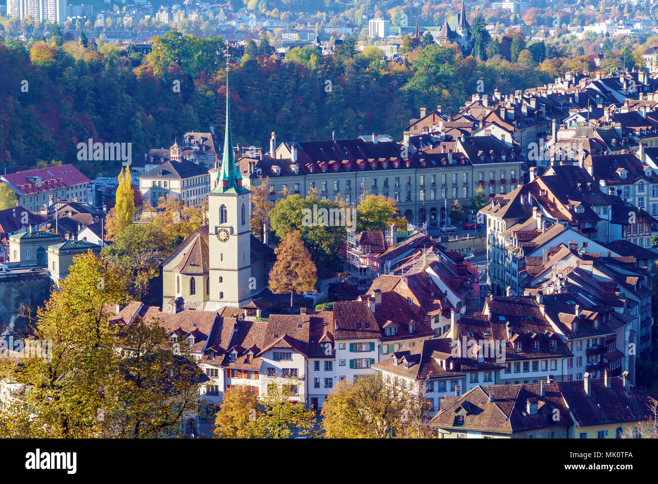 Aerial view of city with Nydegg Church Bern, Switzerland Stock Photo ...