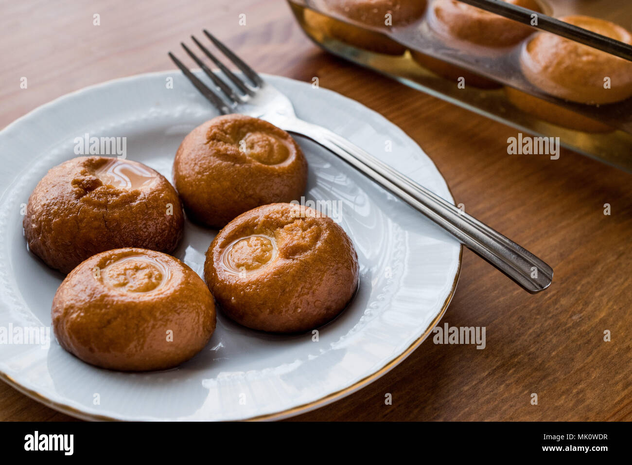 Turkish Dessert Sekerpare with Sherbet or Serbet. Traditional Food ...