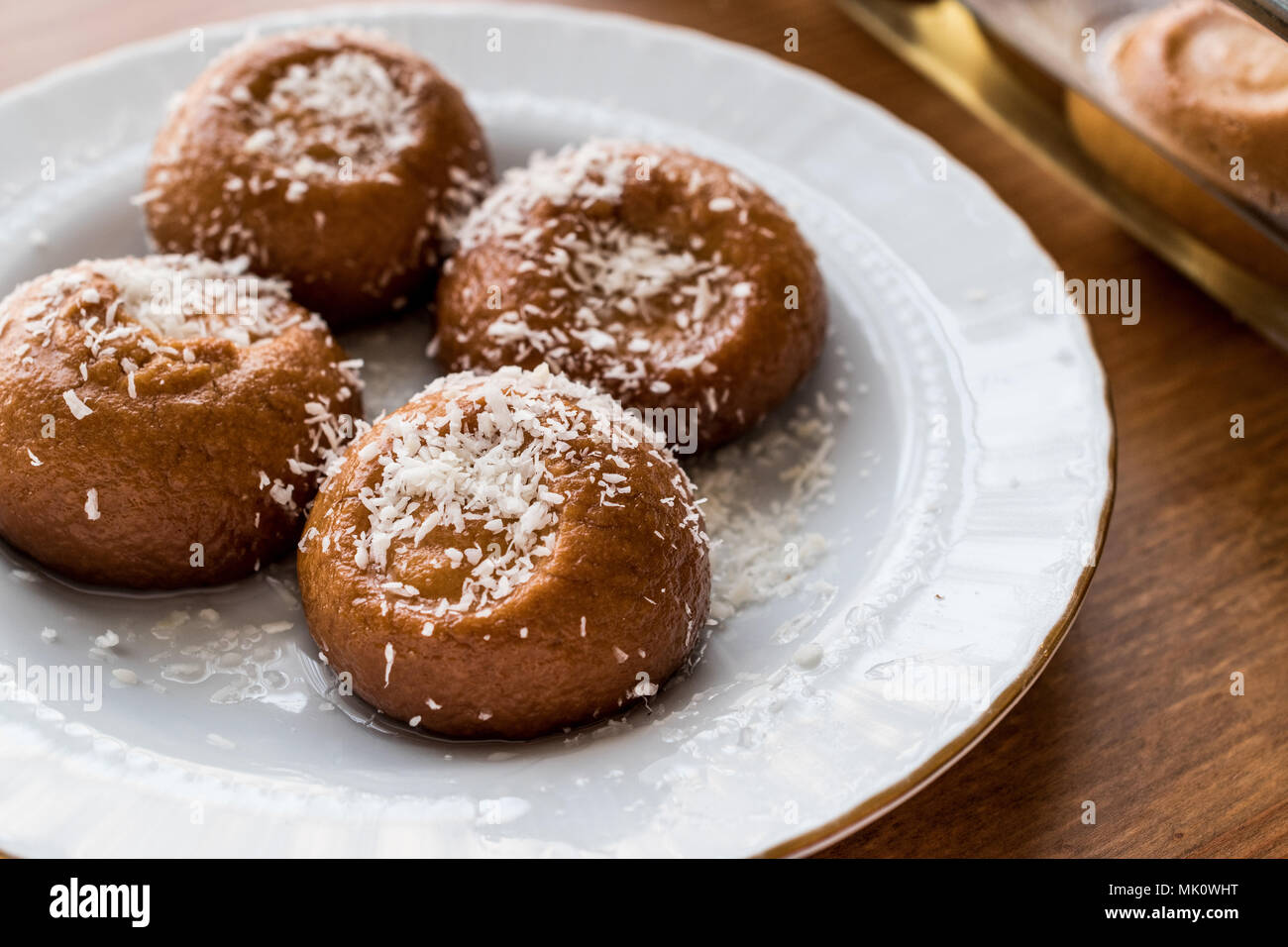 Turkish Dessert Sekerpare with Sherbet or Serbet. Traditional Food ...