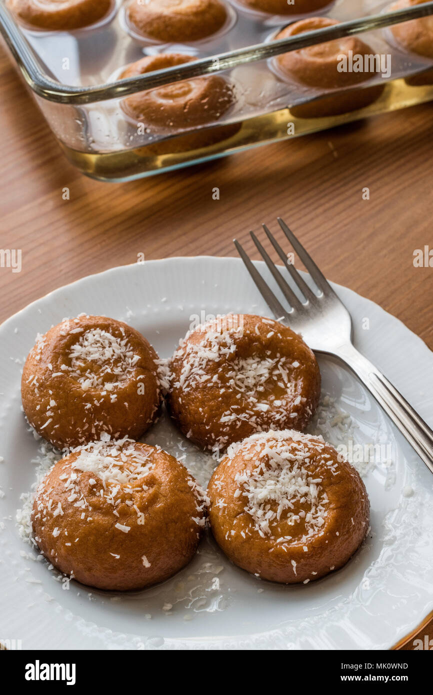 Turkish Dessert Sekerpare with Sherbet or Serbet. Traditional Food ...