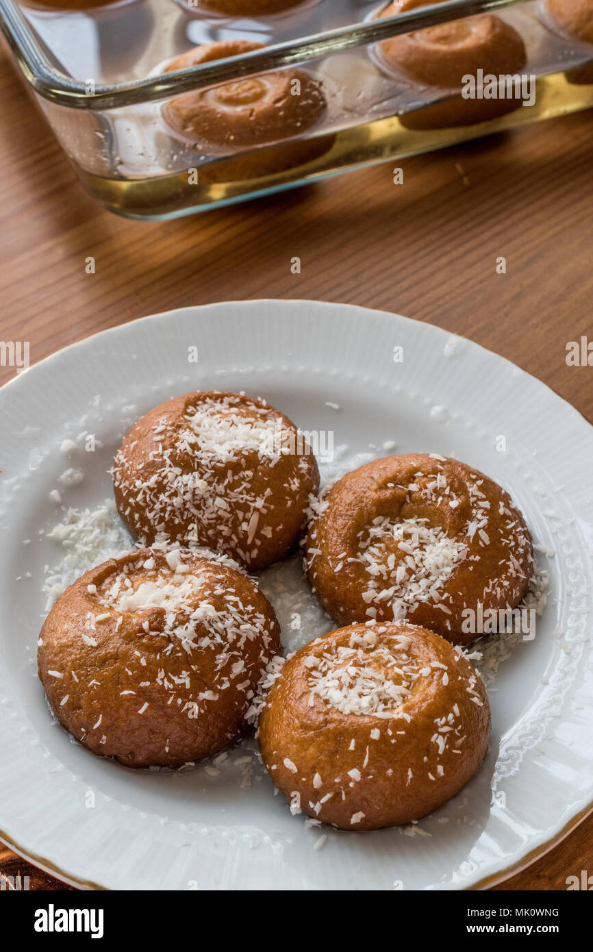Turkish Dessert Sekerpare with Sherbet or Serbet. Traditional Food ...