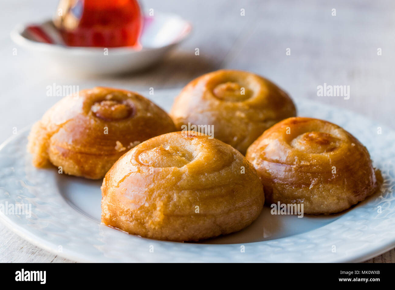 Turkish Dessert Sekerpare with Sherbet or Serbet. Traditional Food ...