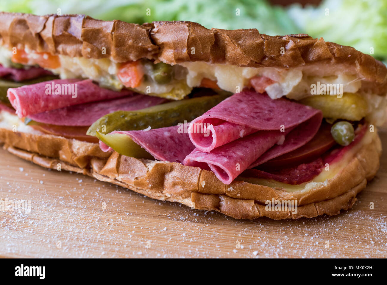 Turkish Toast Sandwich with Ham and Pickles called Ayvalik Tost / Tostu ...