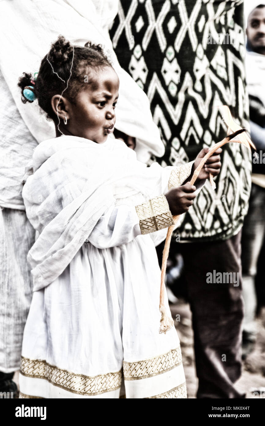 ETHIOPIA,LALIBELA-CIRCA JANUARY 2018--unidentified young girl in the ...