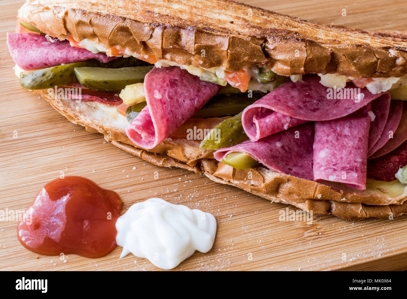 Turkish Toast Sandwich with Ham and Pickles called Ayvalik Tost / Tostu ...