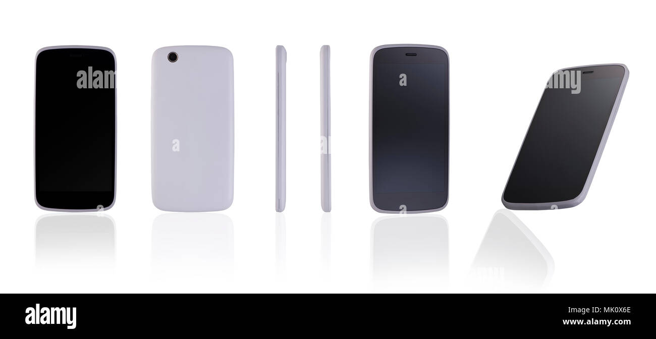 modern mobile phone on white background with reflection review with ...