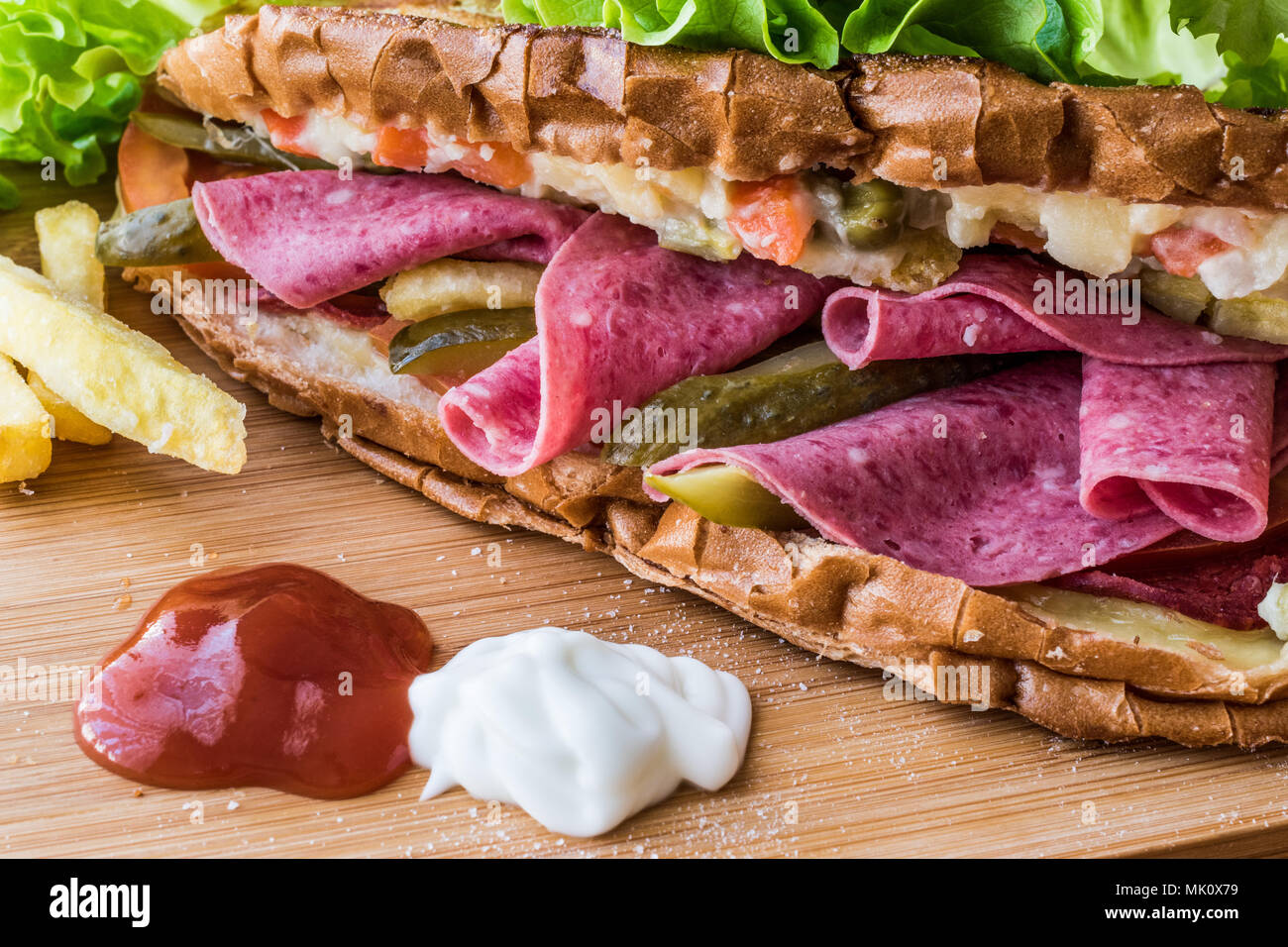 Turkish Toast Sandwich with Ham and Pickles called Ayvalik Tost / Tostu ...