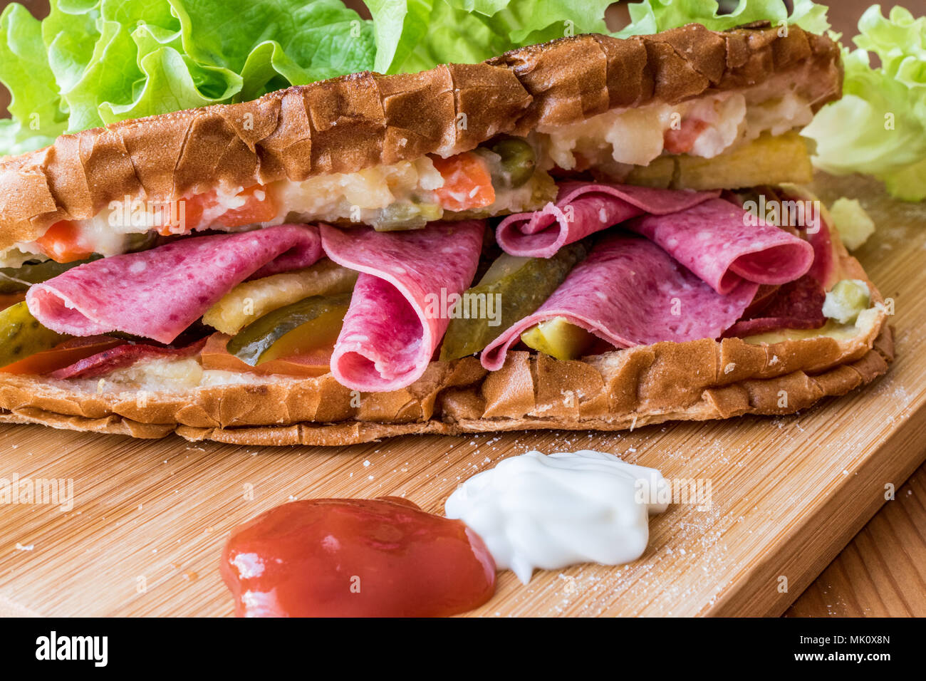Turkish Toast Sandwich with Ham and Pickles called Ayvalik Tost / Tostu ...