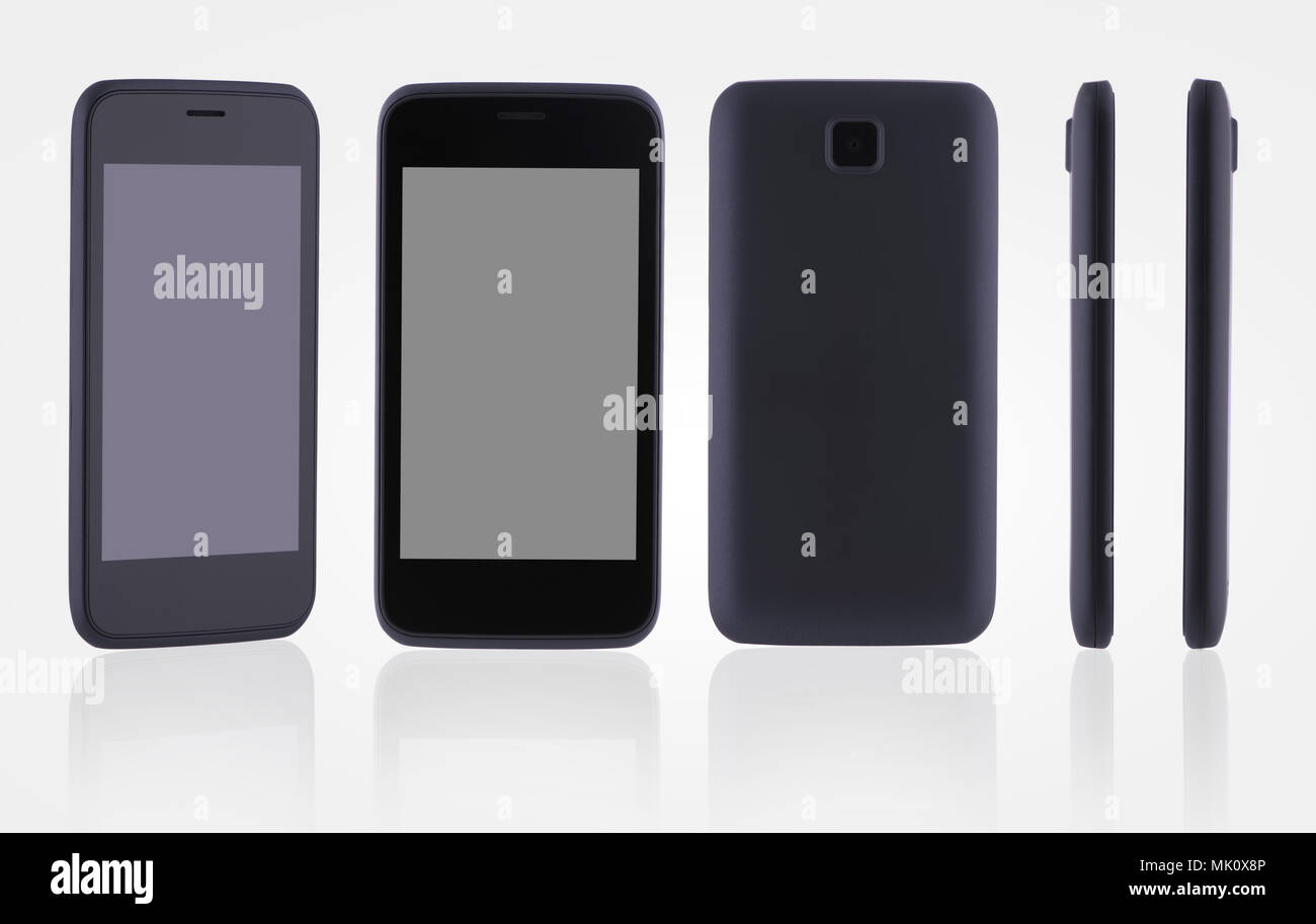 modern mobile phone on white background with reflection review with ...