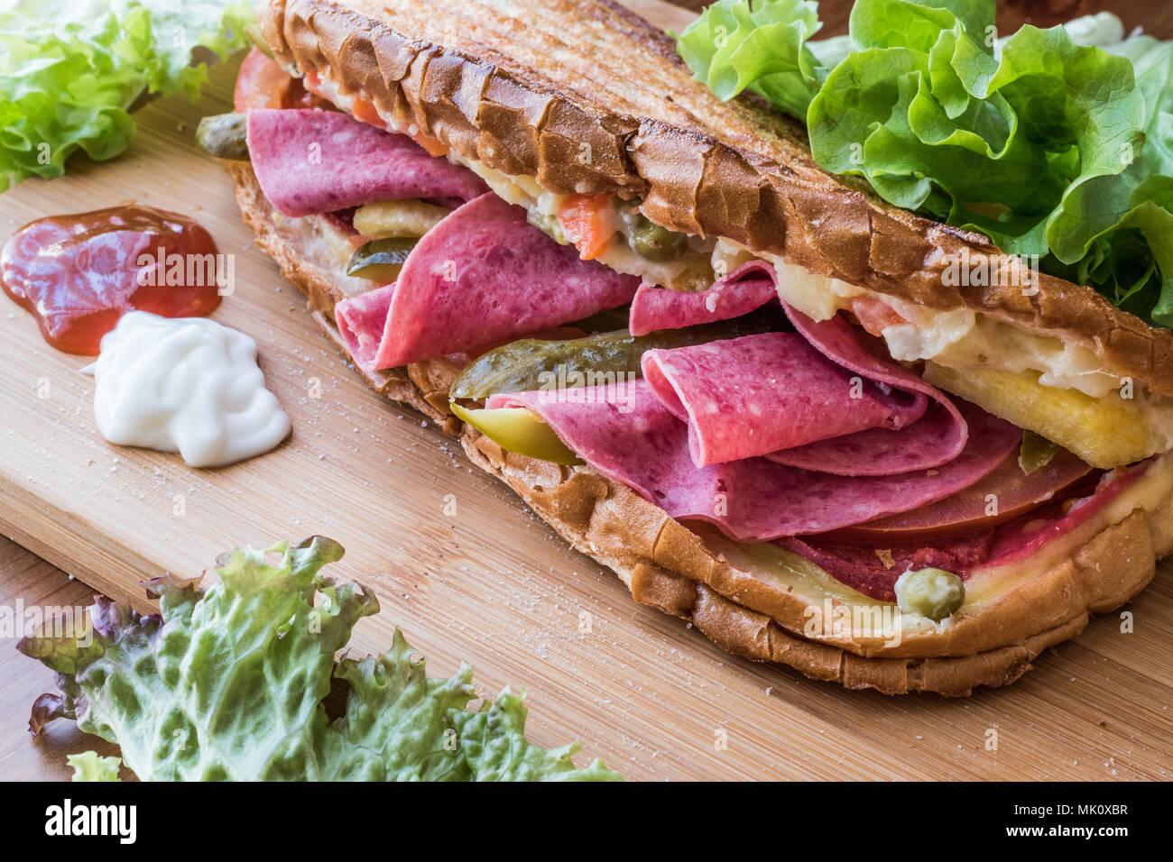 Turkish Toast Sandwich with Ham and Pickles called Ayvalik Tost / Tostu ...