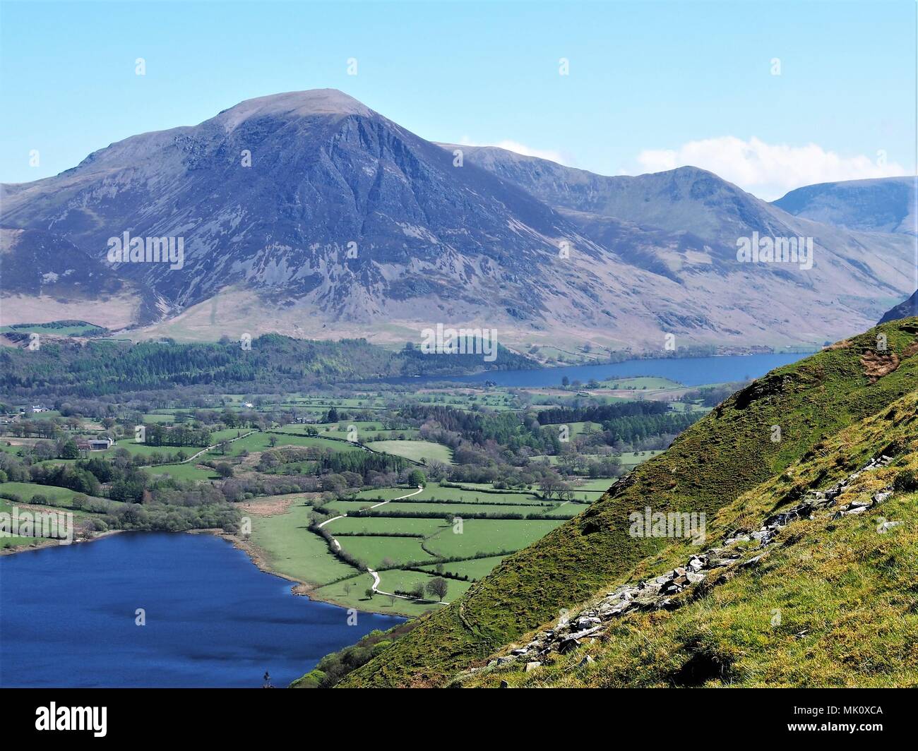 Grasmoor with Loweswater and Crummock Water from the flank of Burnbank ...