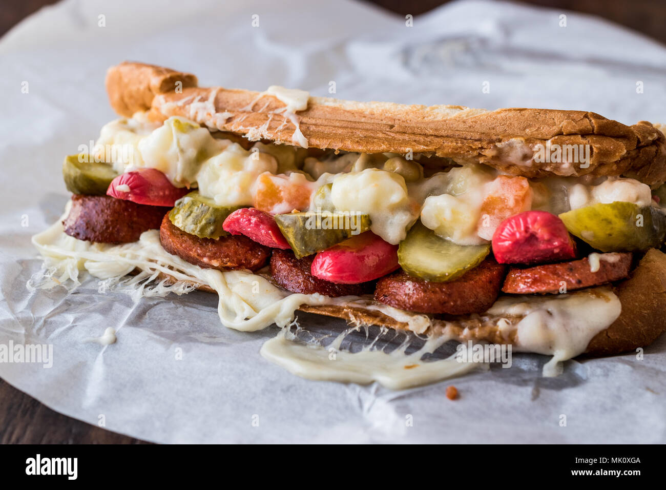 Turkish Toast Sandwich with Ham and Pickles called Ayvalik Tost / Tostu ...