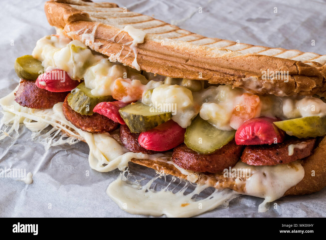 Turkish Toast Sandwich with Ham and Pickles called Ayvalik Tost / Tostu ...