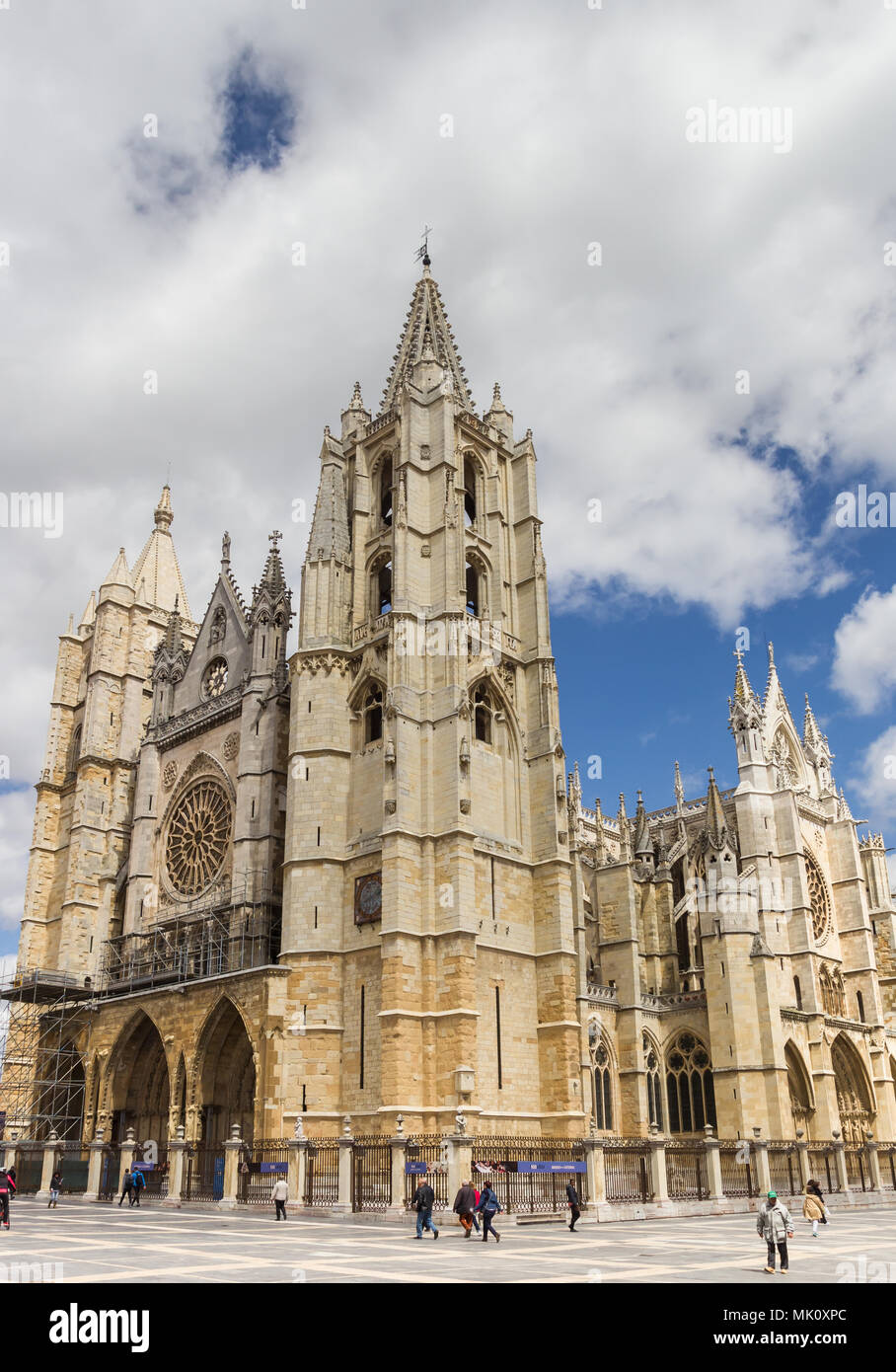 Cathedral and square in the historic center of Leon, Spain Stock Photo ...