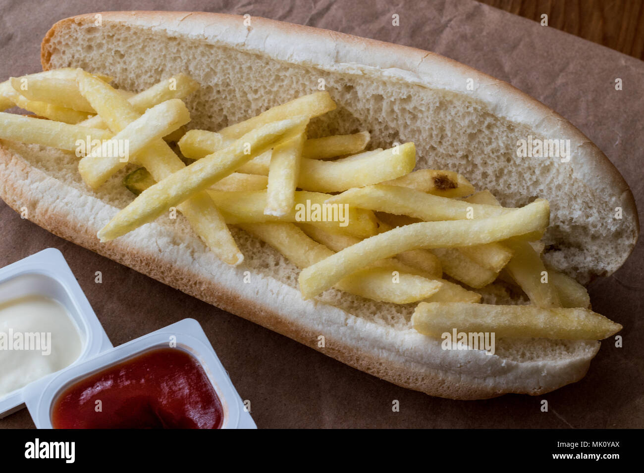 turkish sandwich with French fries potatoes called patso served with ...
