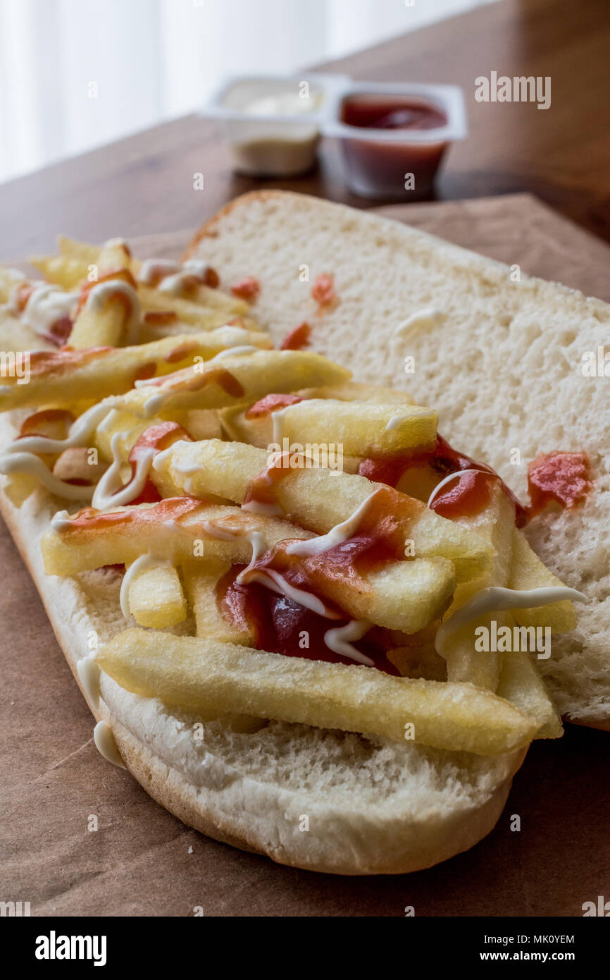 turkish sandwich with French fries potatoes called patso served with ...