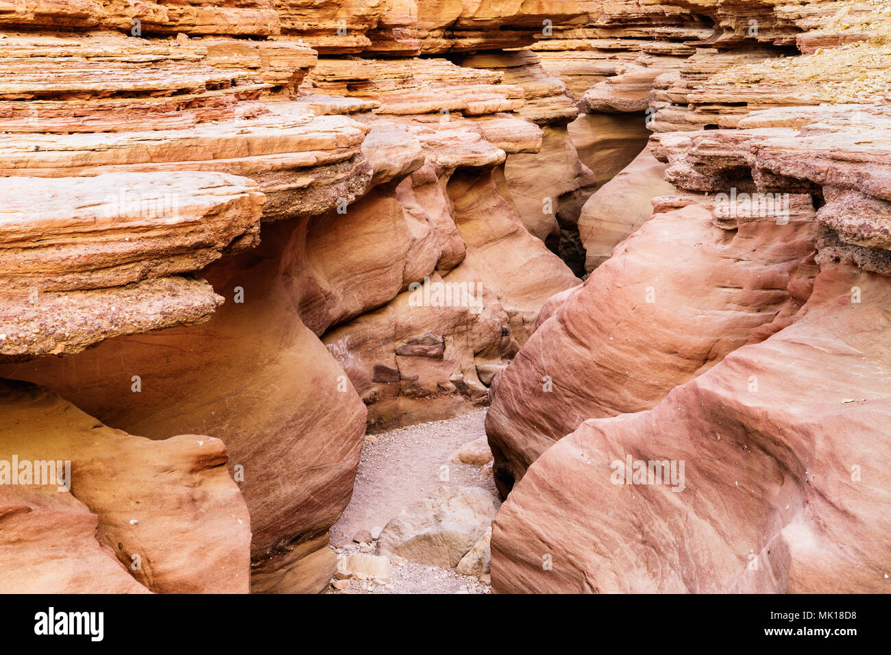Waved and layered rocks of Red canyon formed and eroded by water ...