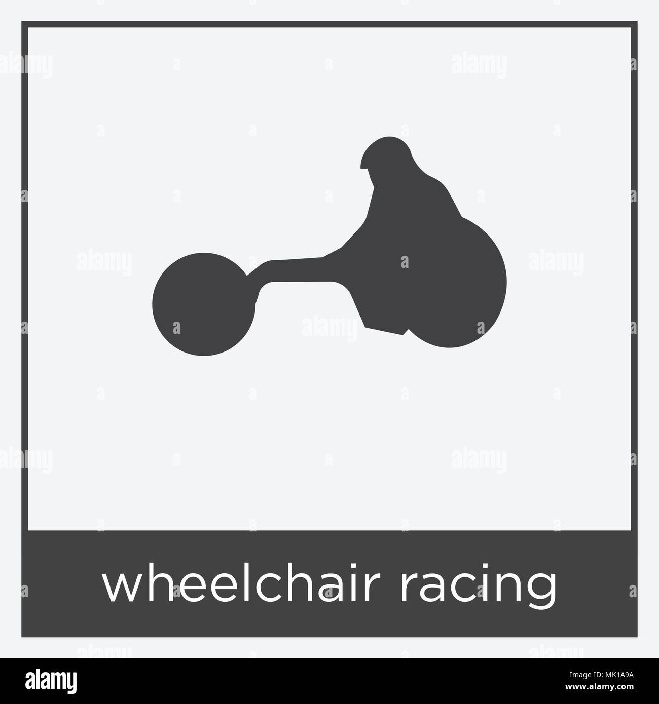 wheelchair racing icon isolated on white background with gray frame ...