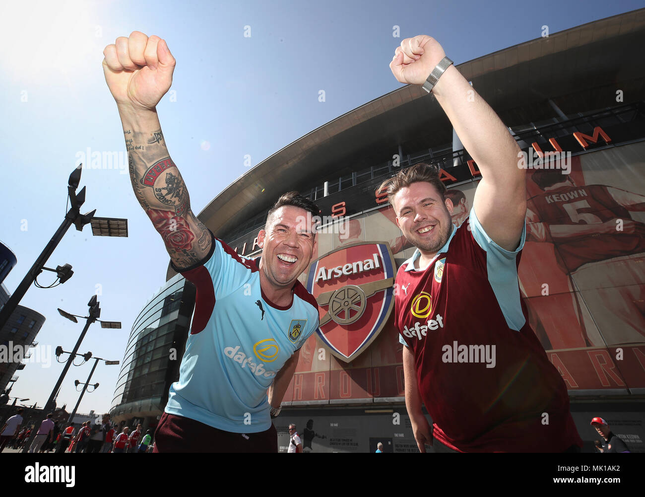 Burnley fans Scott Bell and Jack Bell from Burnley outside the ground ...