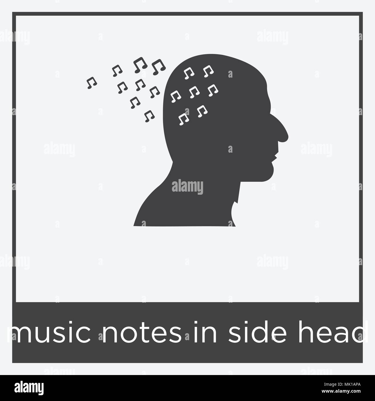 music notes in side head icon isolated on white background with gray ...