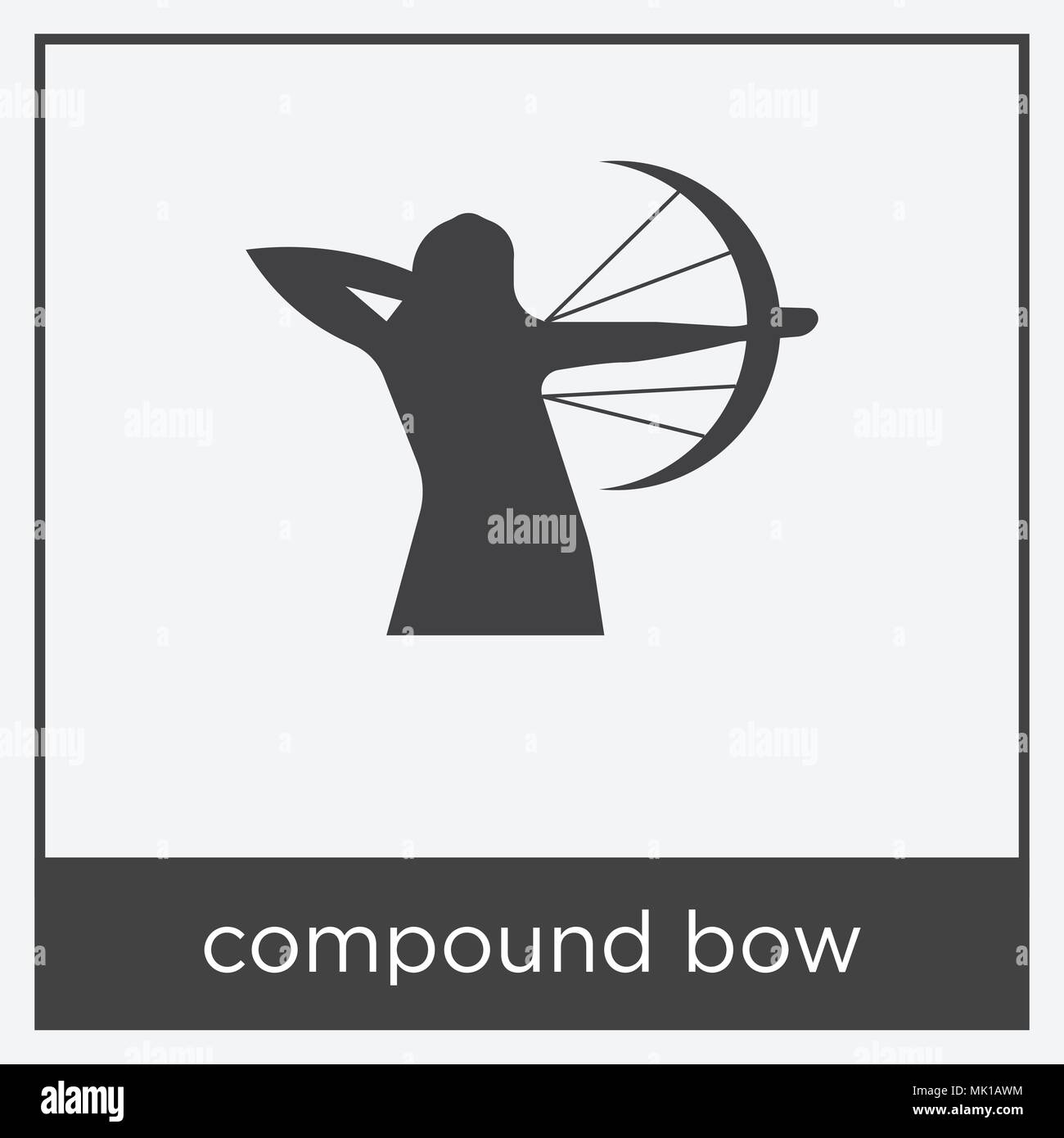 compound bow icon isolated on white background with gray frame, sign ...