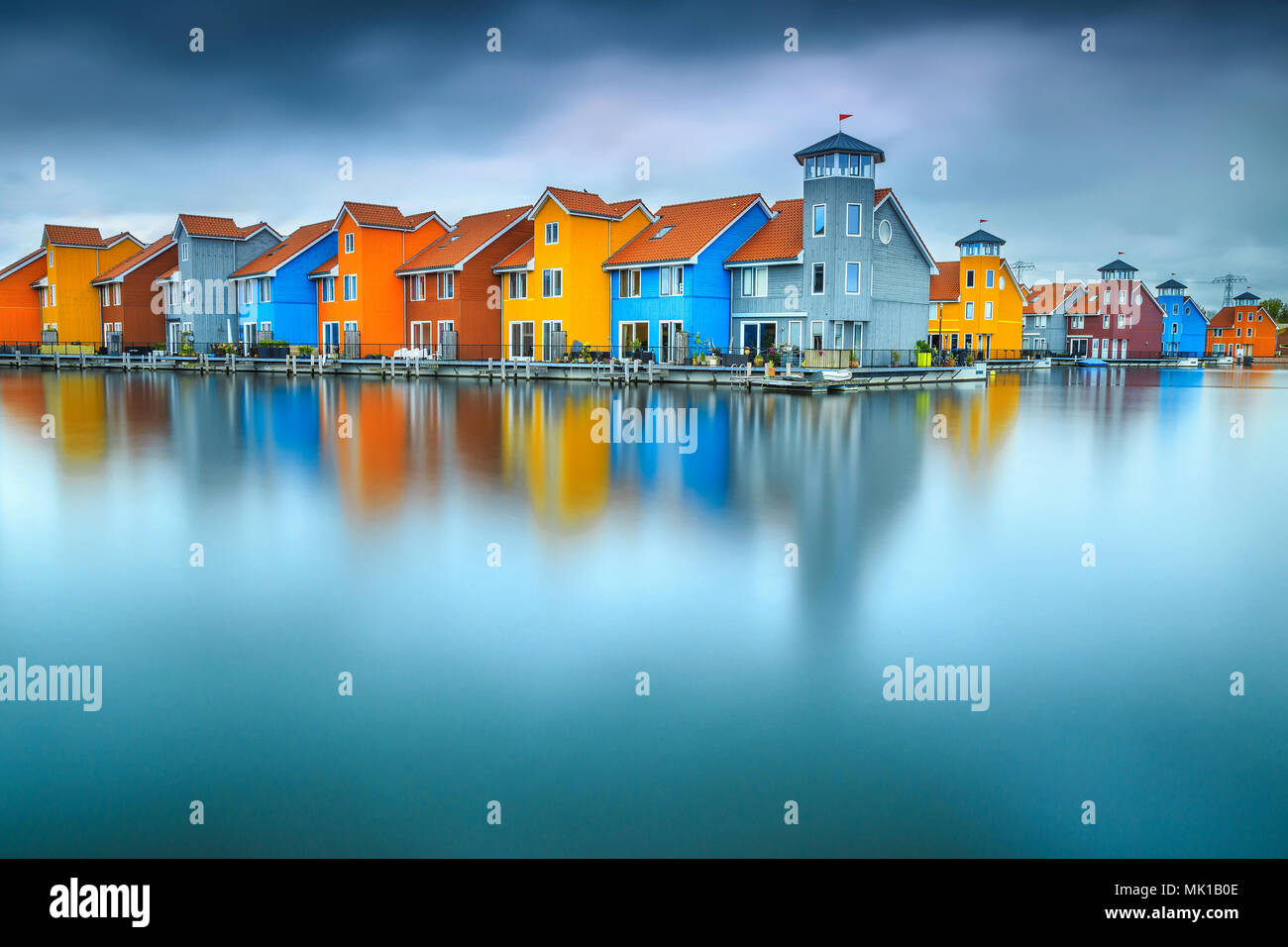 Famous Dutch cityscape, Reitdiephaven street with traditional colorful ...