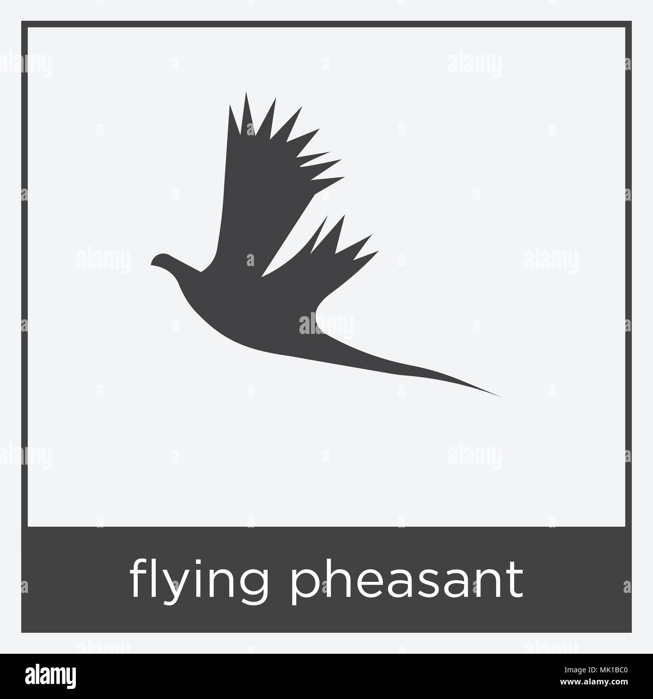 flying pheasant icon isolated on white background with gray frame, sign ...