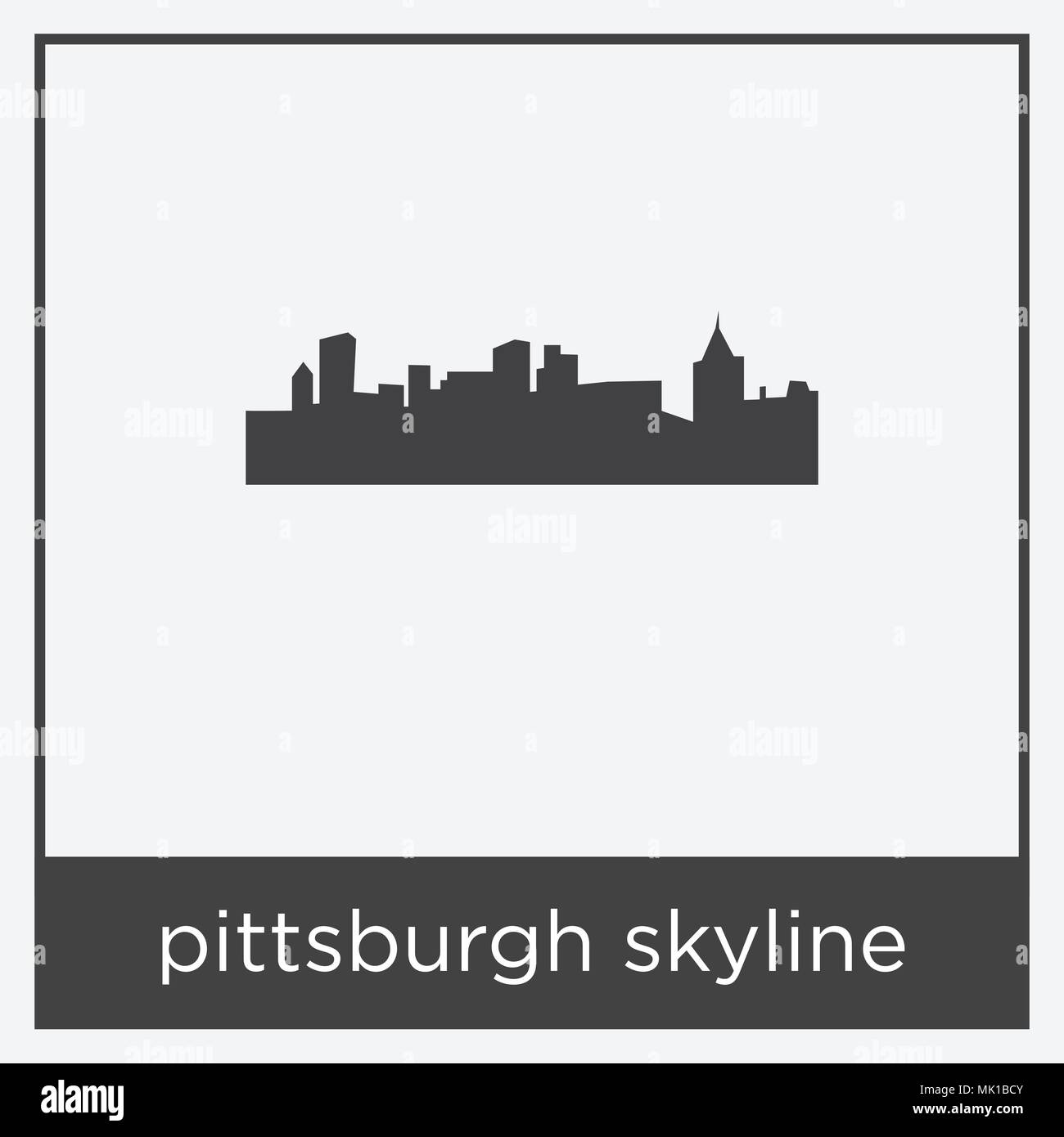 pittsburgh skyline icon isolated on white background with gray frame ...