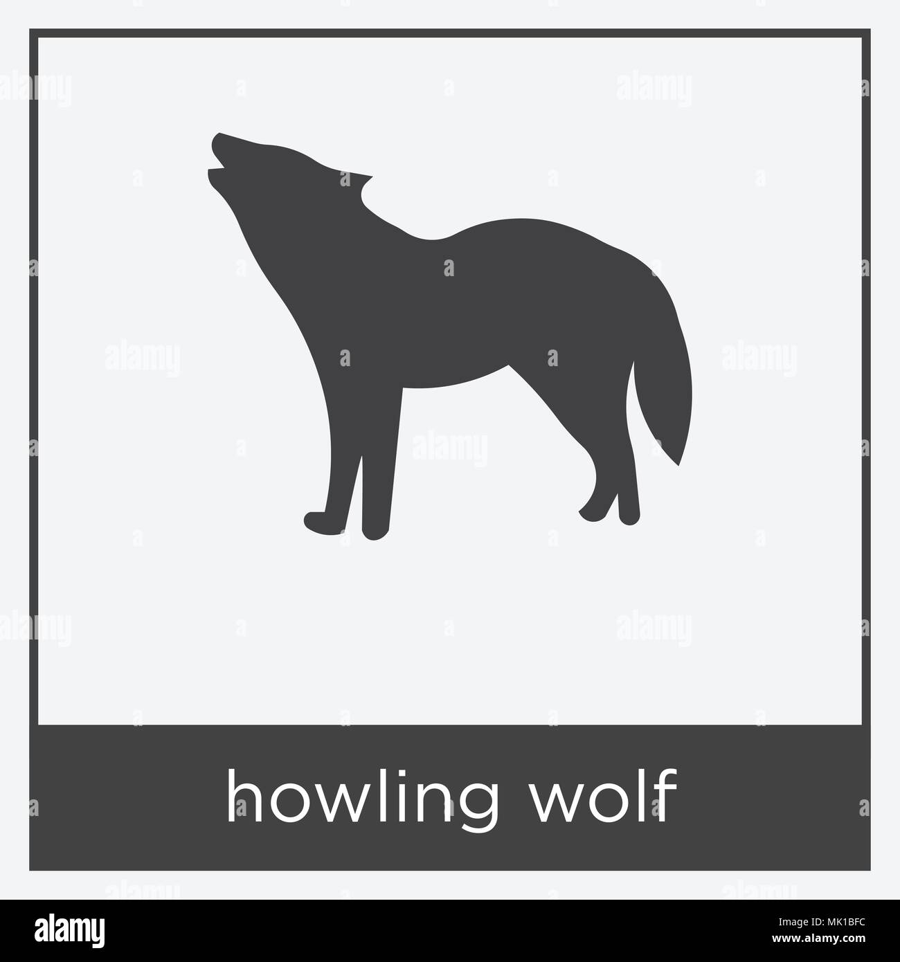 howling wolf icon isolated on white background with gray frame, sign ...