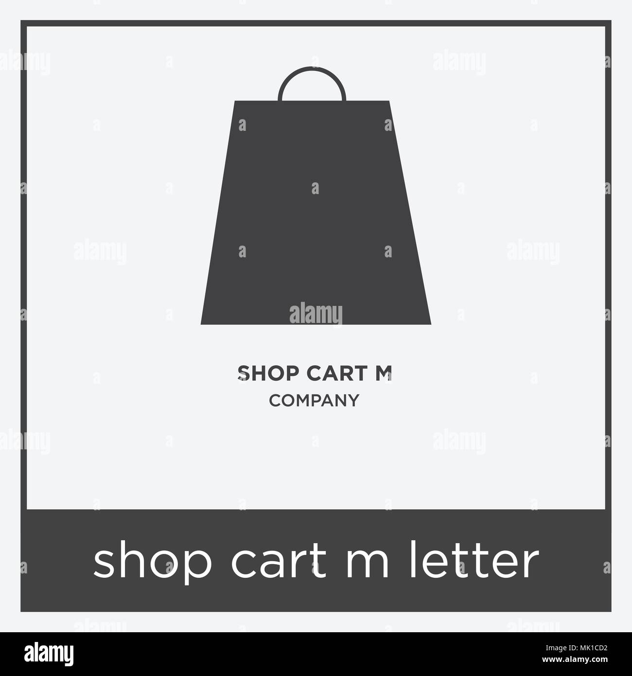shop cart m letter icon isolated on white background with gray frame ...