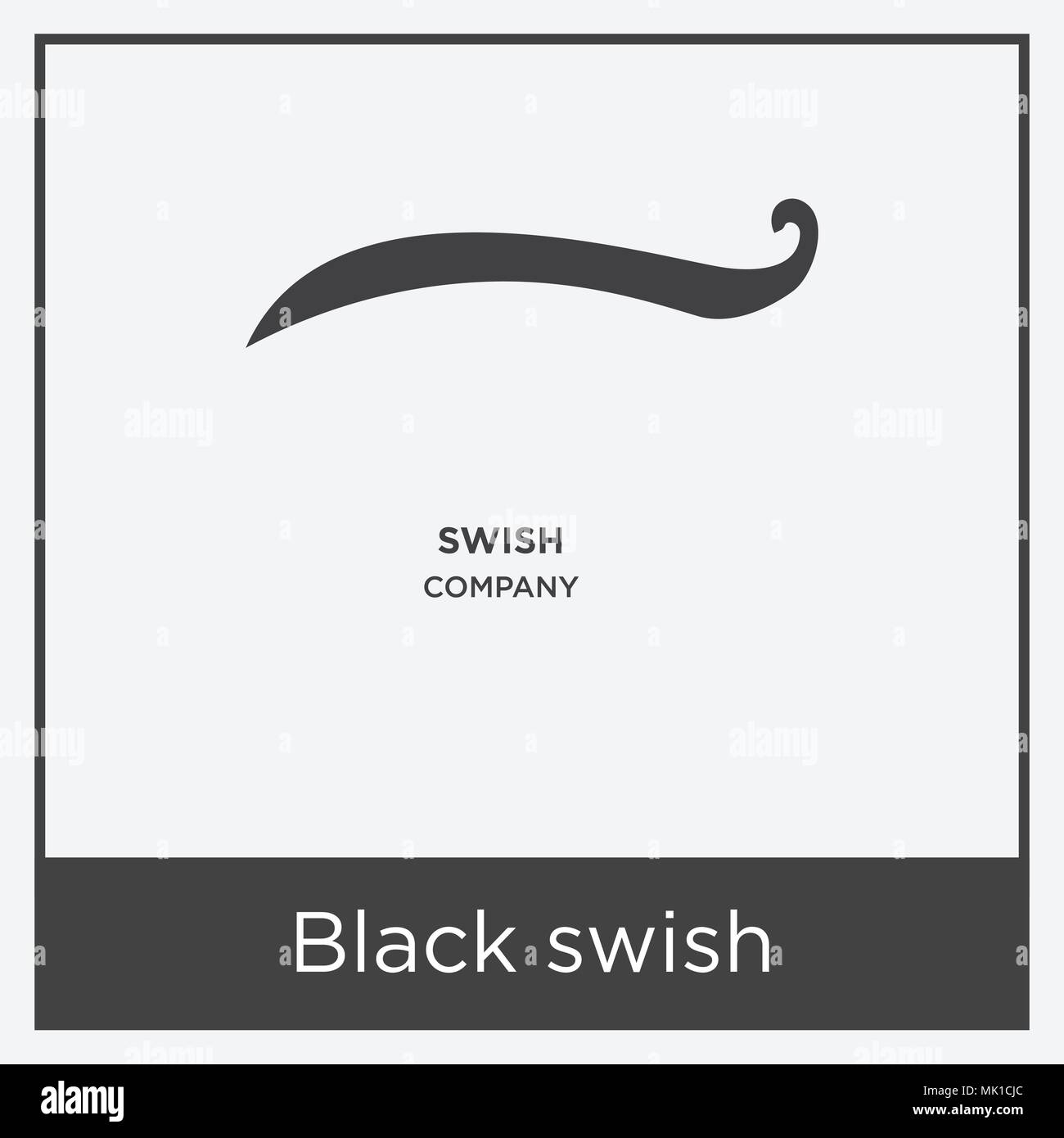 Black swish icon isolated on white background with gray frame, sign and ...