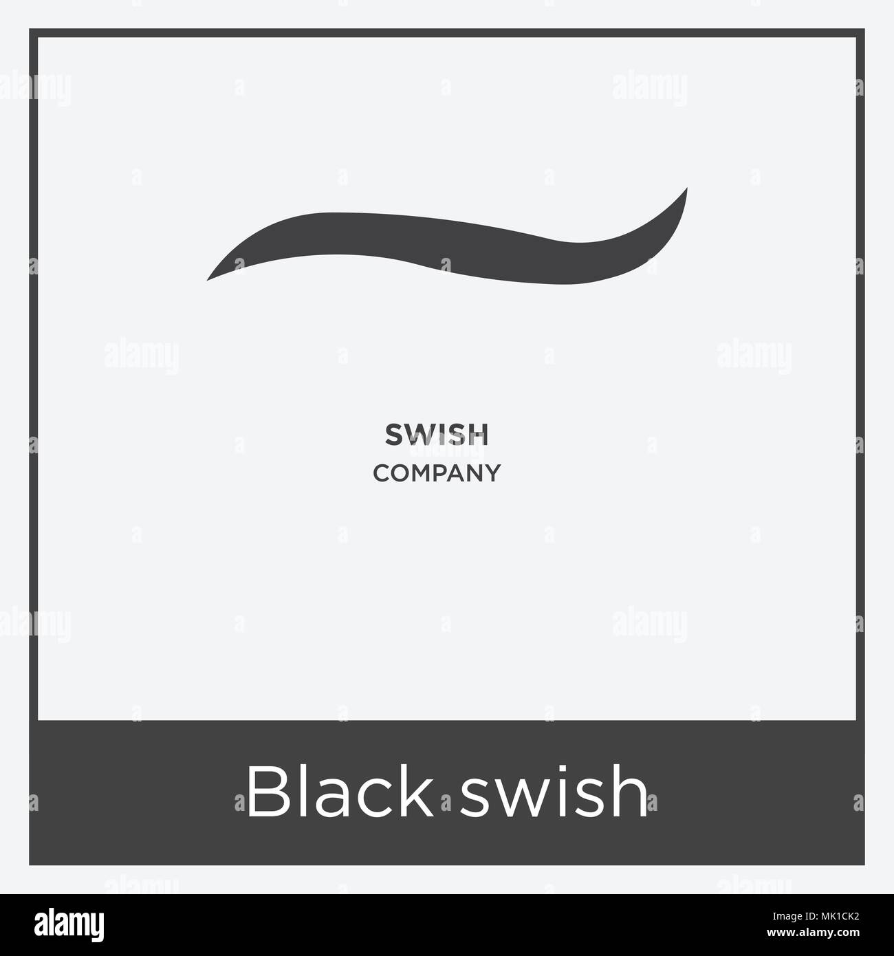 Black swish icon isolated on white background with gray frame, sign and ...