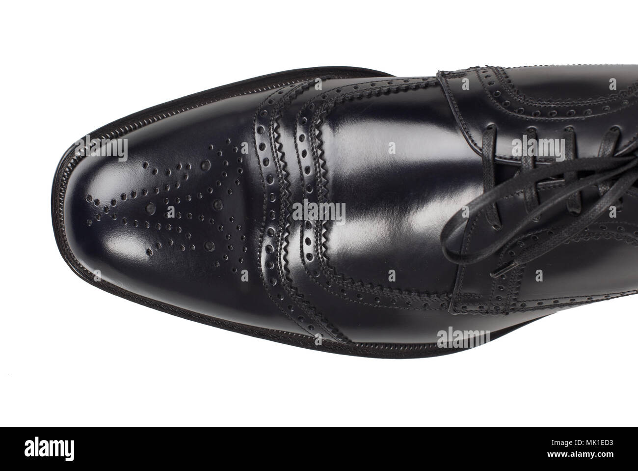 Men single black shoe isolated. On a white, top view. The black man's ...