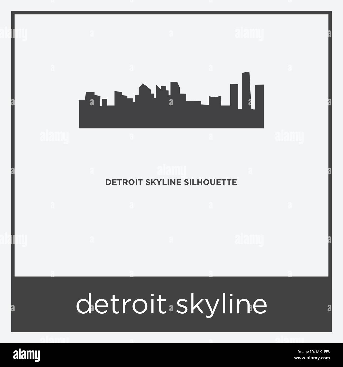 detroit skyline icon isolated on white background with gray frame, sign ...