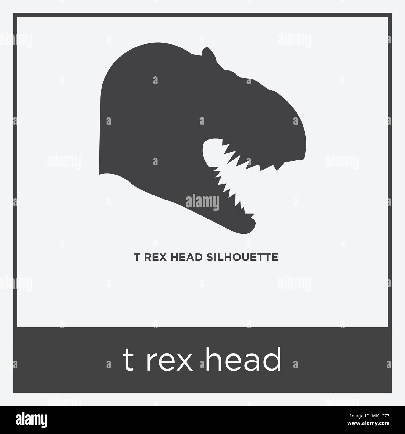 t rex head icon isolated on white background with gray frame, sign and ...