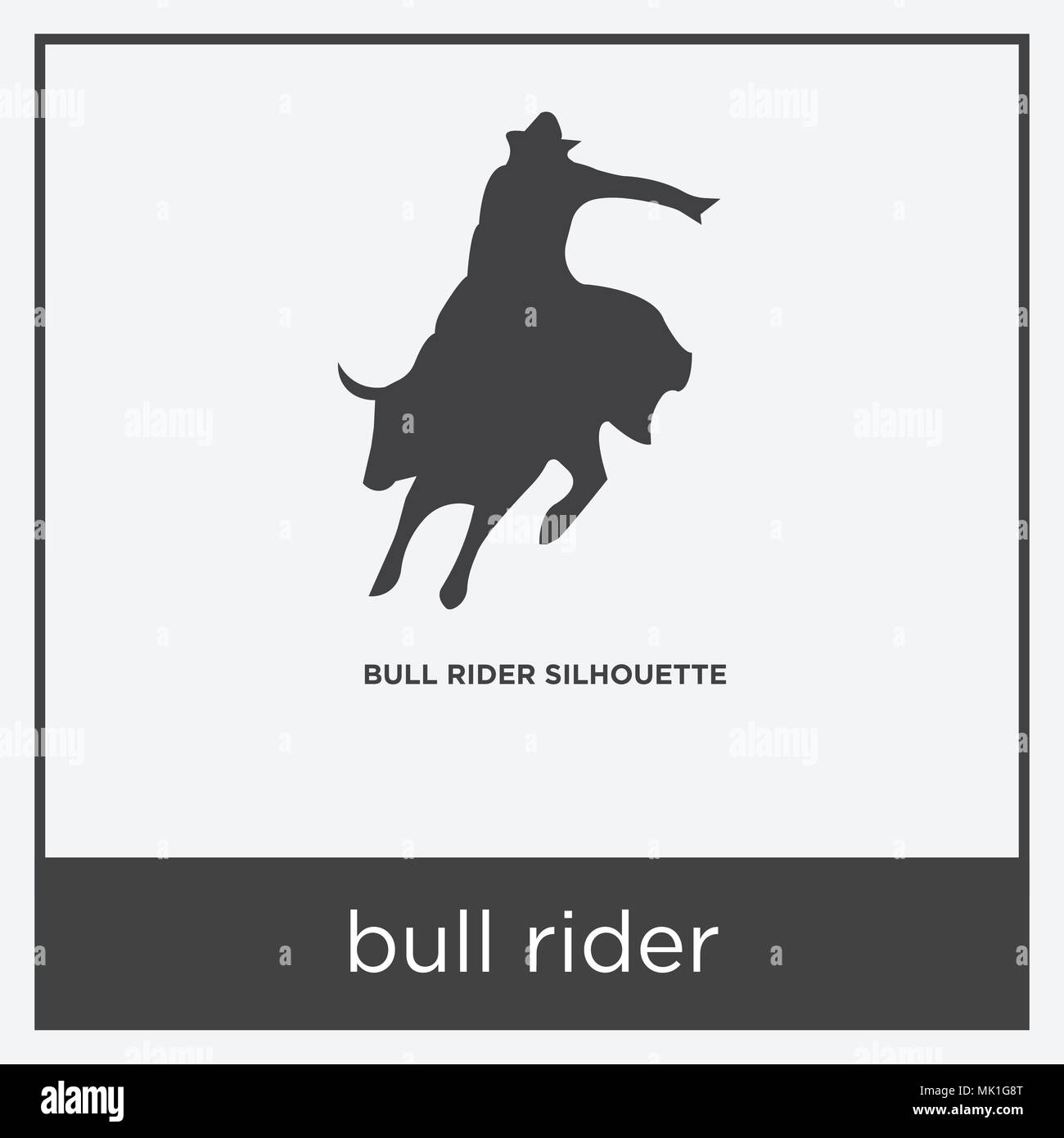 bull rider icon isolated on white background with gray frame, sign and ...