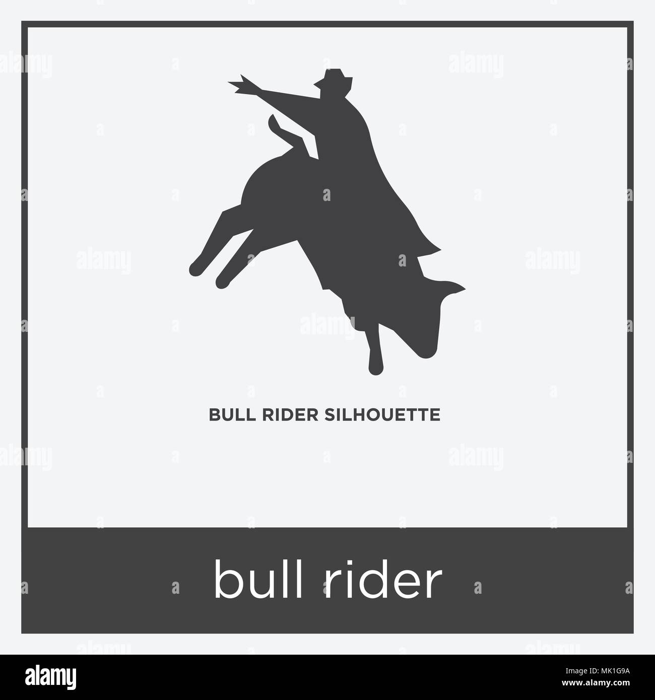 bull rider icon isolated on white background with gray frame, sign and ...
