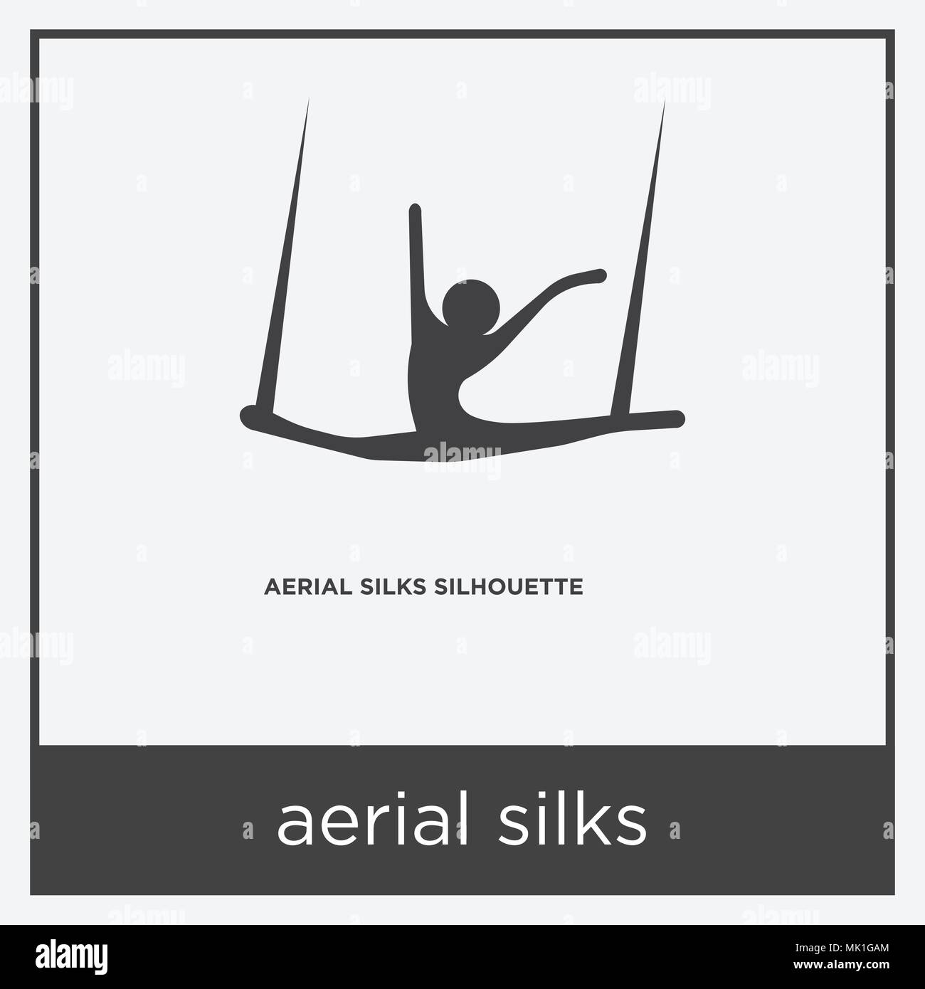 aerial silks icon isolated on white background with gray frame, sign ...