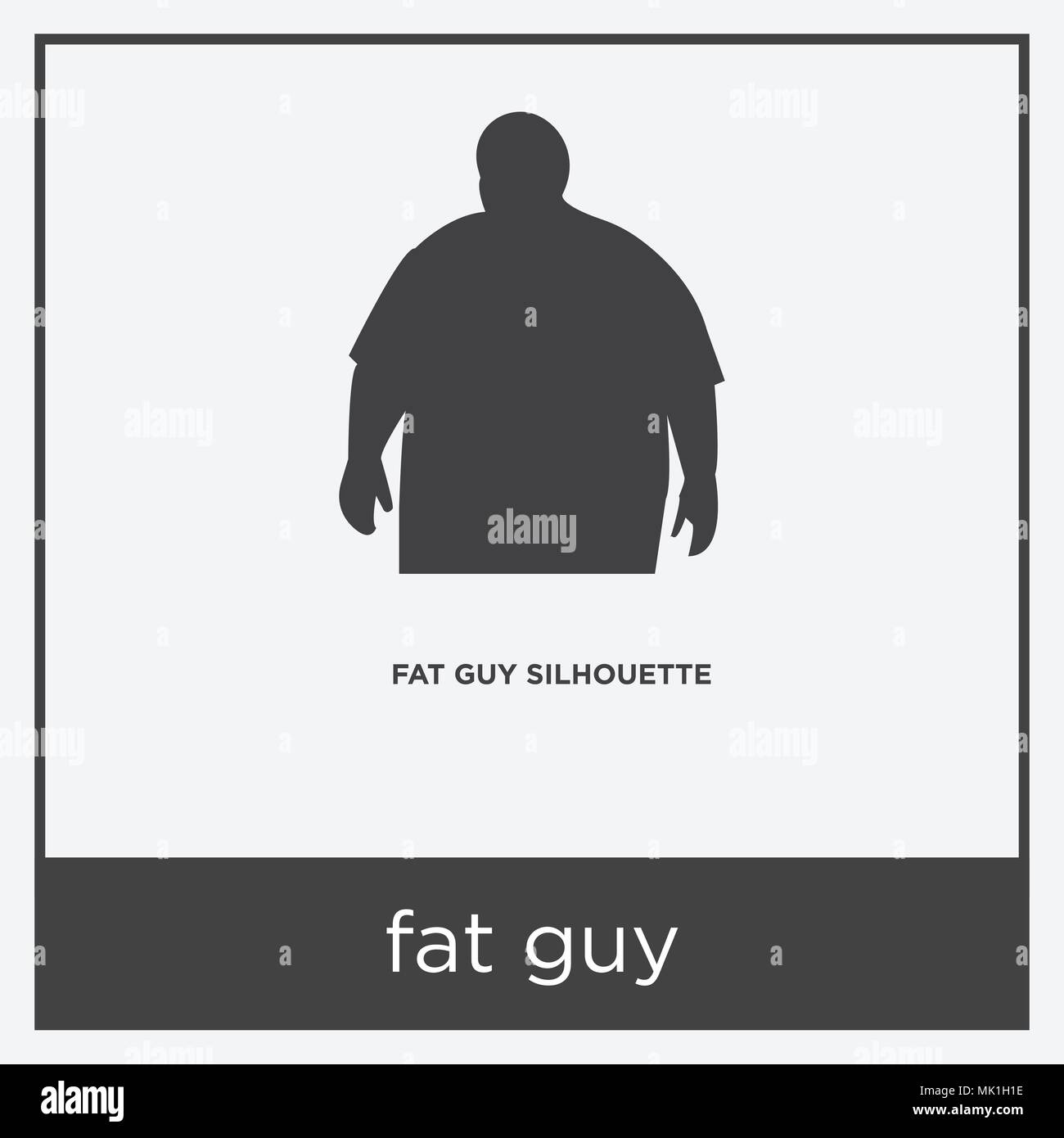 fat guy icon isolated on white background with gray frame, sign and ...