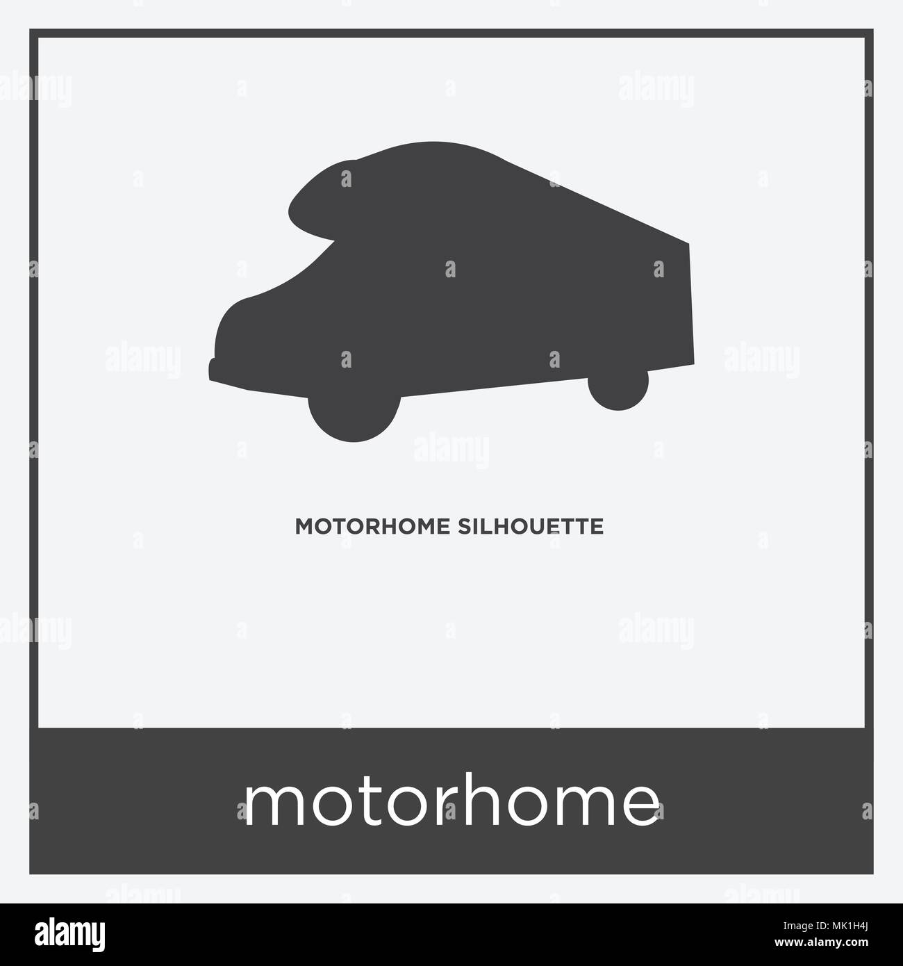 motorhome icon isolated on white background with gray frame, sign and ...
