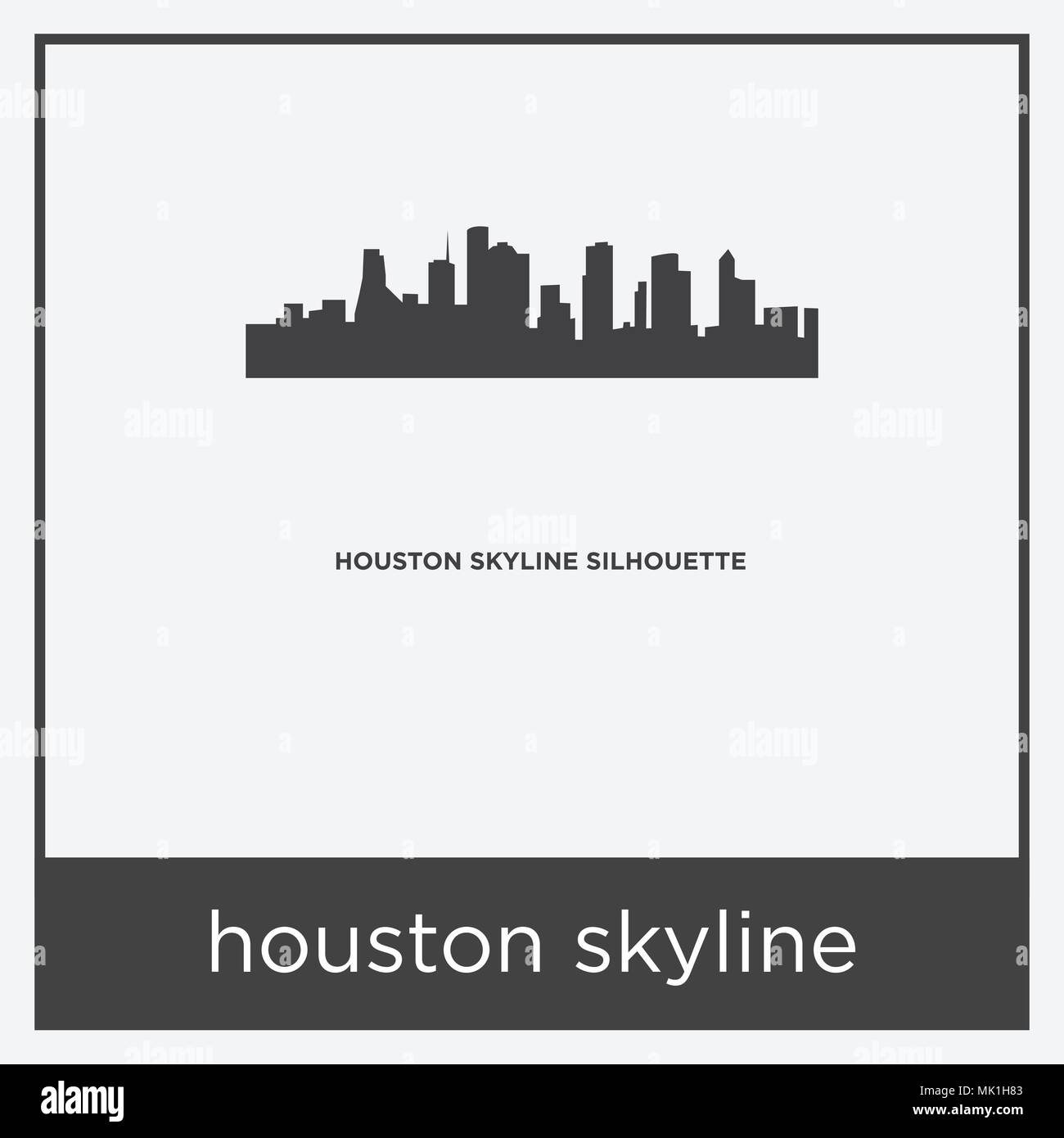 houston skyline icon isolated on white background with gray frame, sign ...