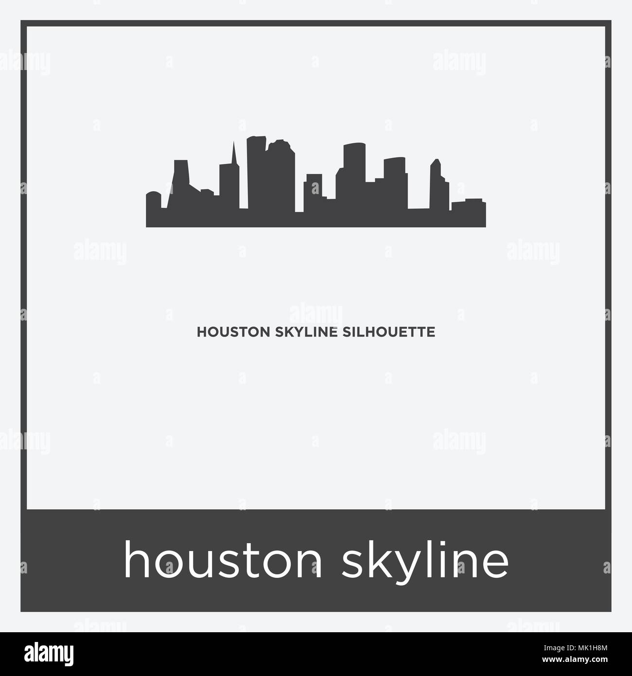 houston skyline icon isolated on white background with gray frame, sign ...