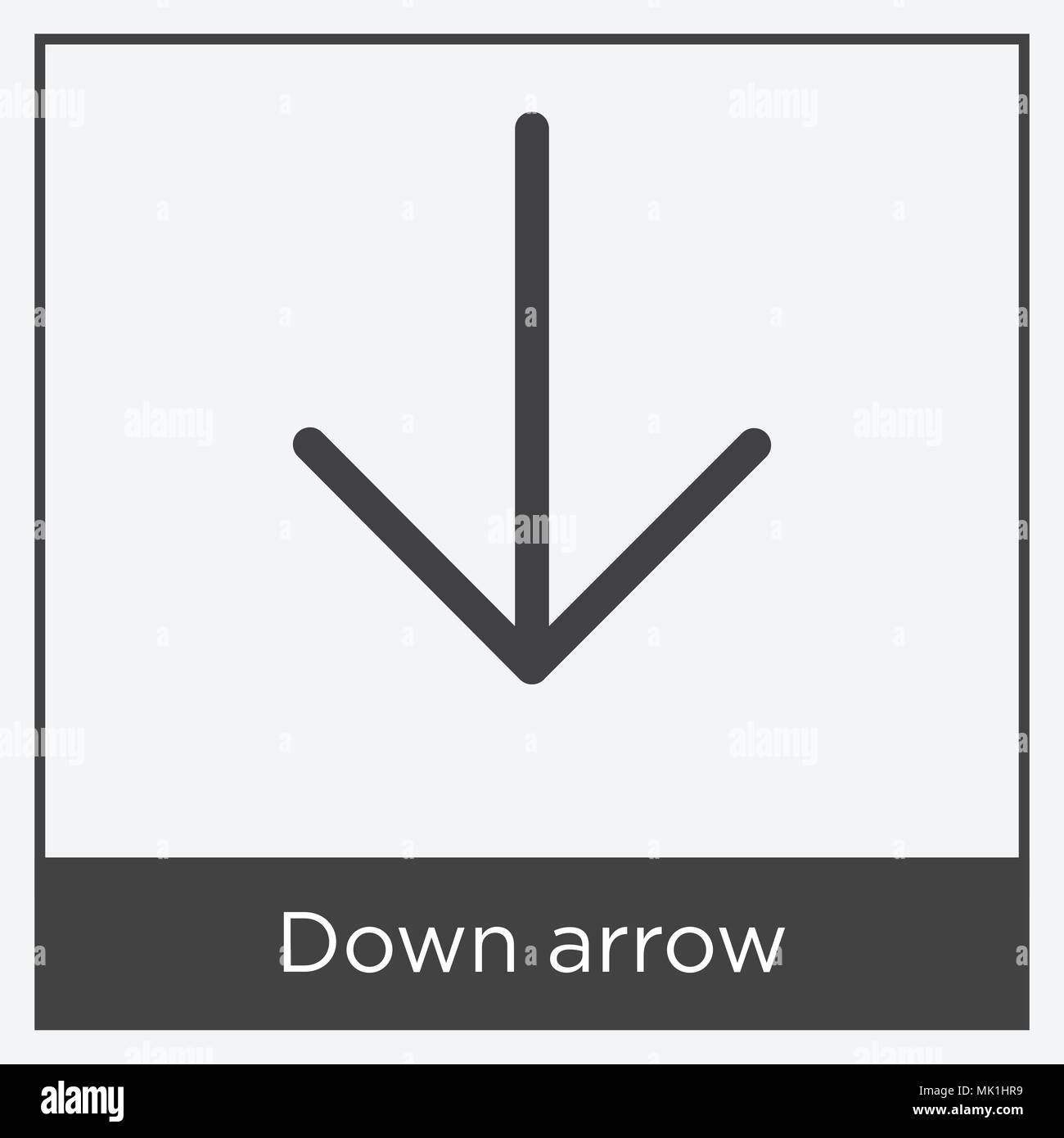 Down arrow icon isolated on white background with gray frame, sign and ...