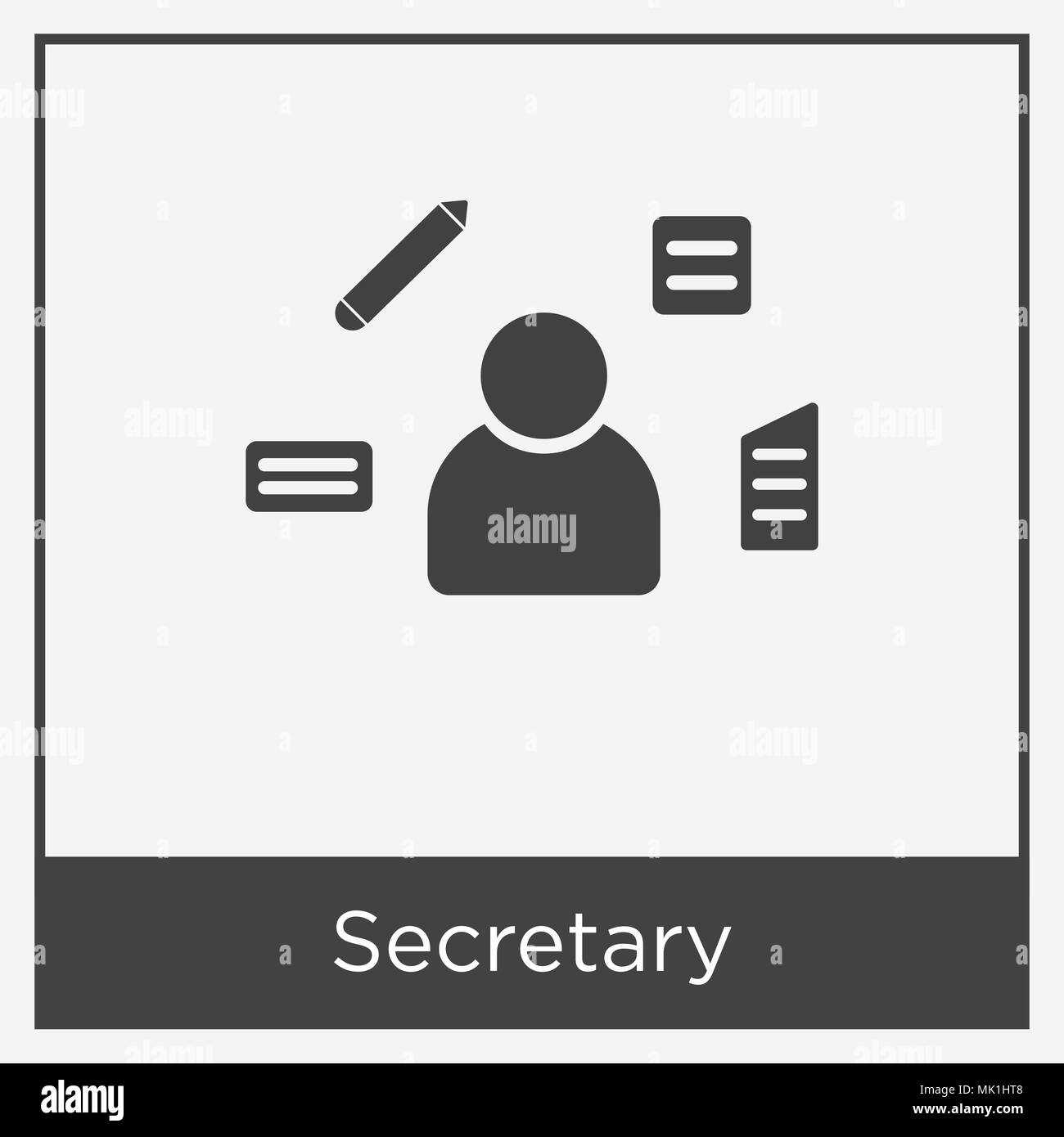 Secretary icon isolated on white background with gray frame, sign and ...