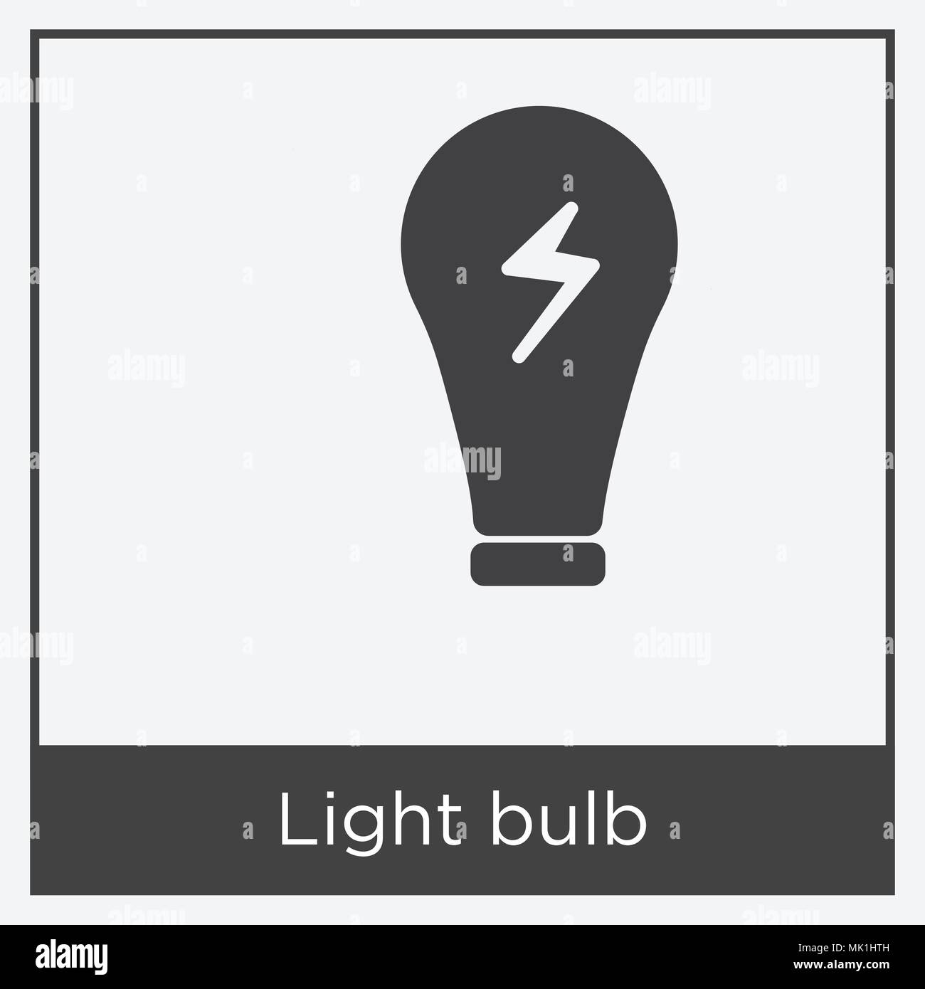 Light bulb icon isolated on white background with gray frame, sign and ...