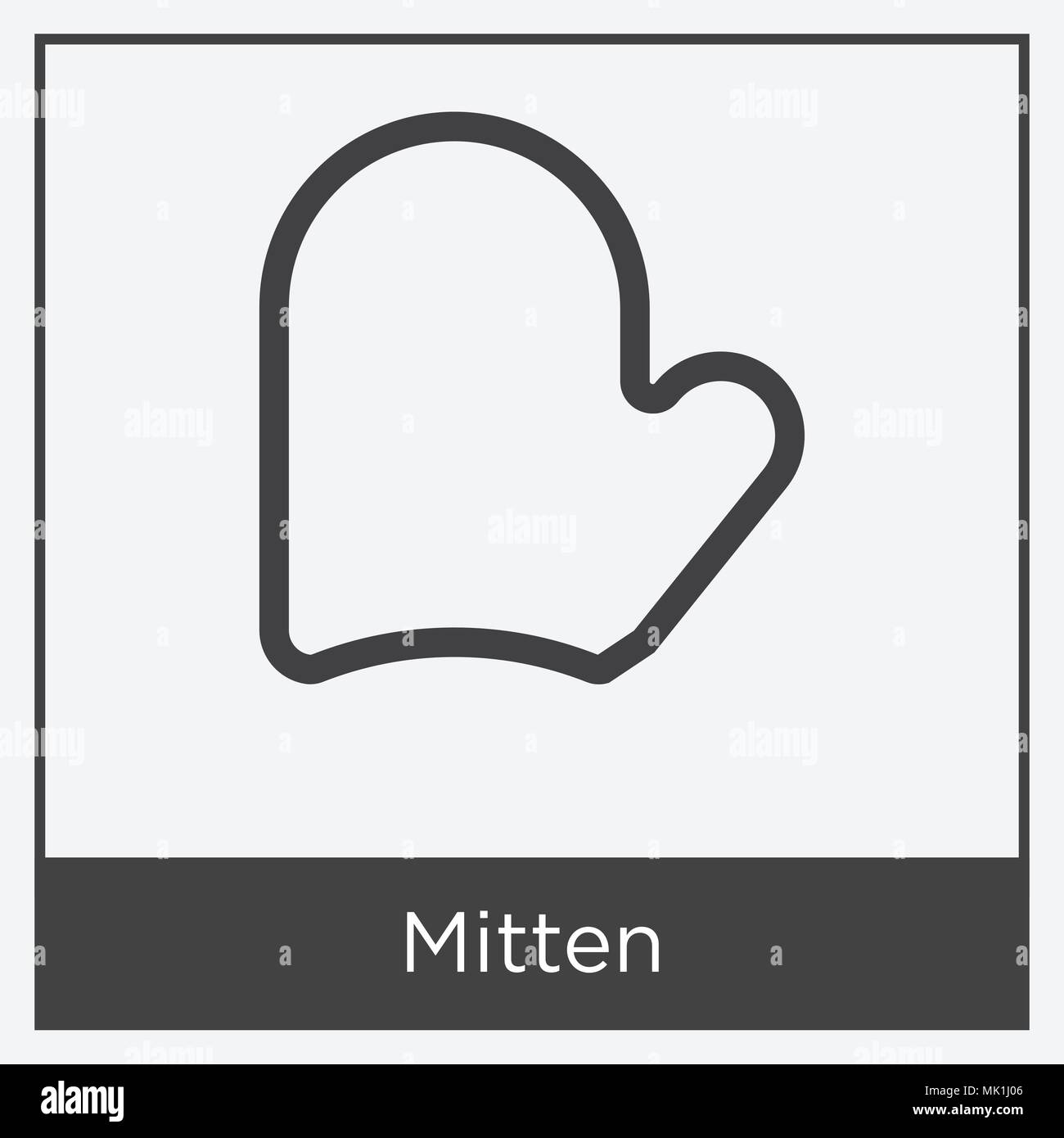 Mitten icon isolated on white background with gray frame, sign and ...