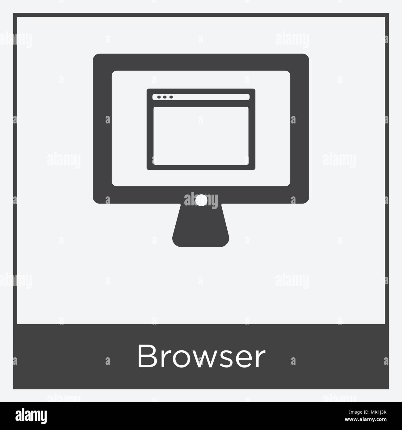 Browser icon isolated on white background with gray frame, sign and ...